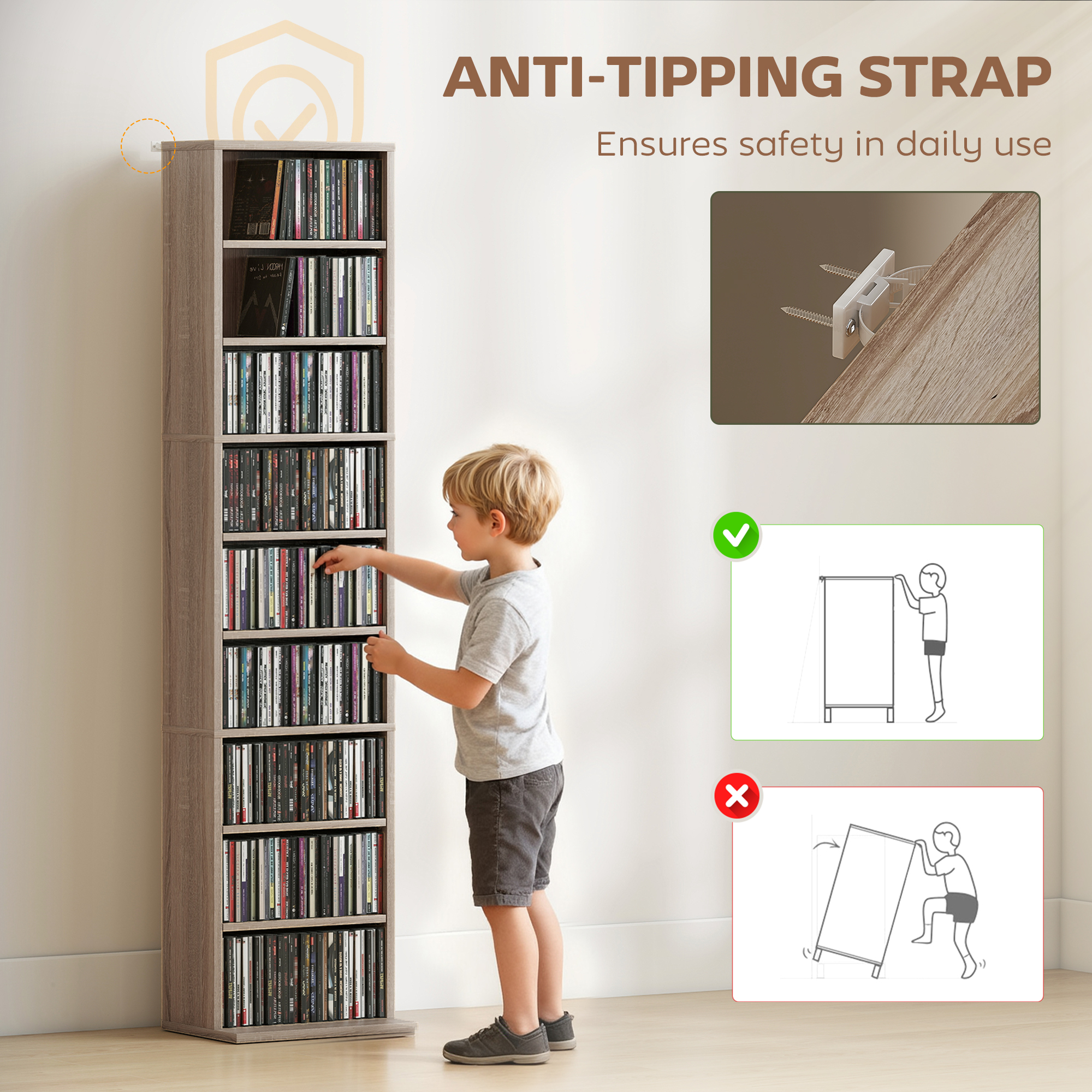 HOMCOM 260 Narrow CD Storage Unit - Natural Wood Finish | Aosom UK