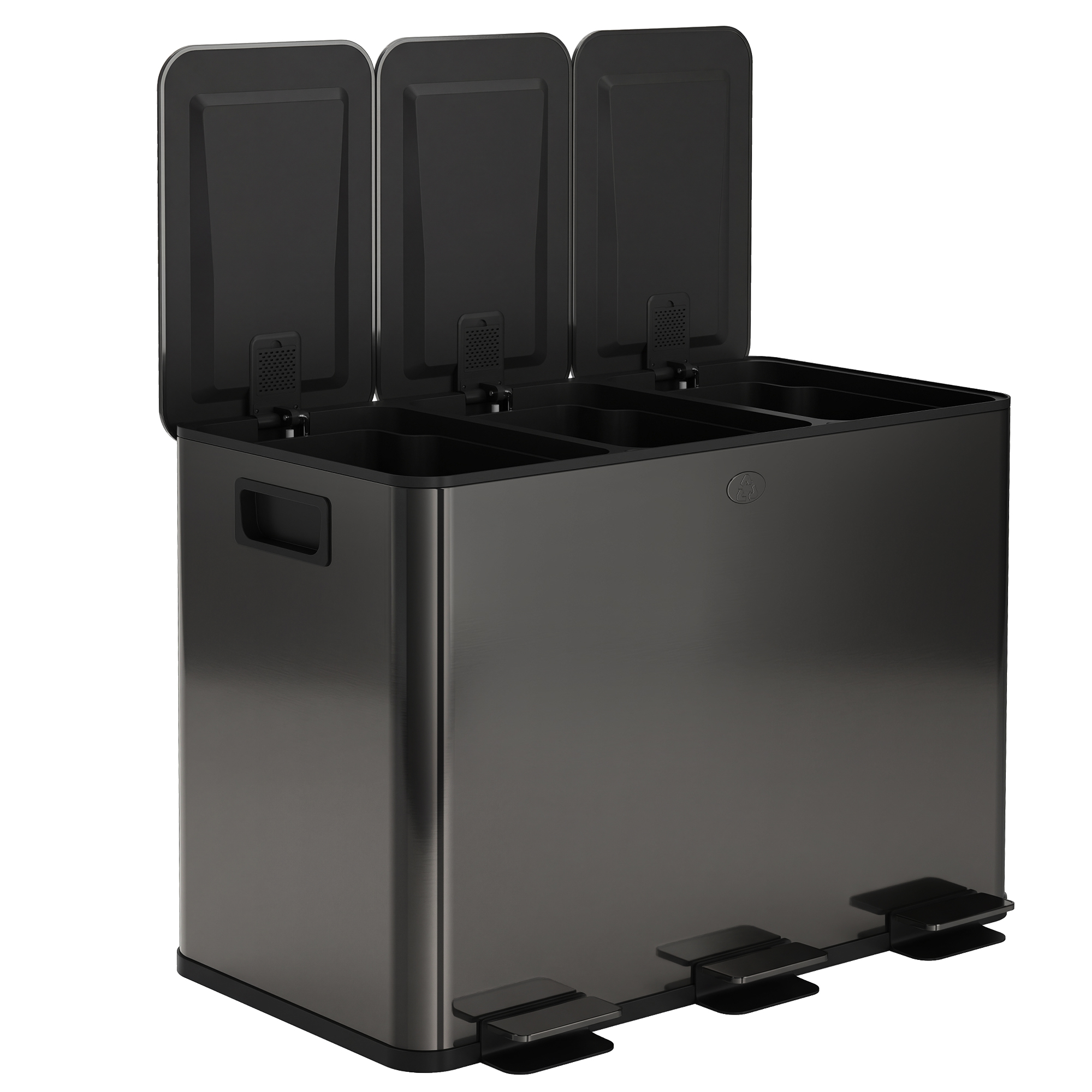 HOMCOM 3 x 15L Pedal Bin, Steel Triple Kitchen Bin with Soft Close Lid ...