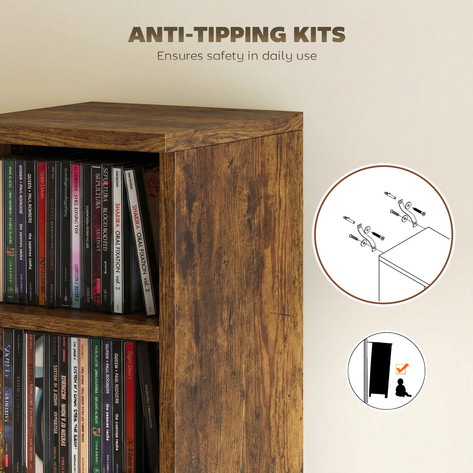 HOMCOM CD Media Display Shelf Unit Tower Rack with Adjustable Shelves ...