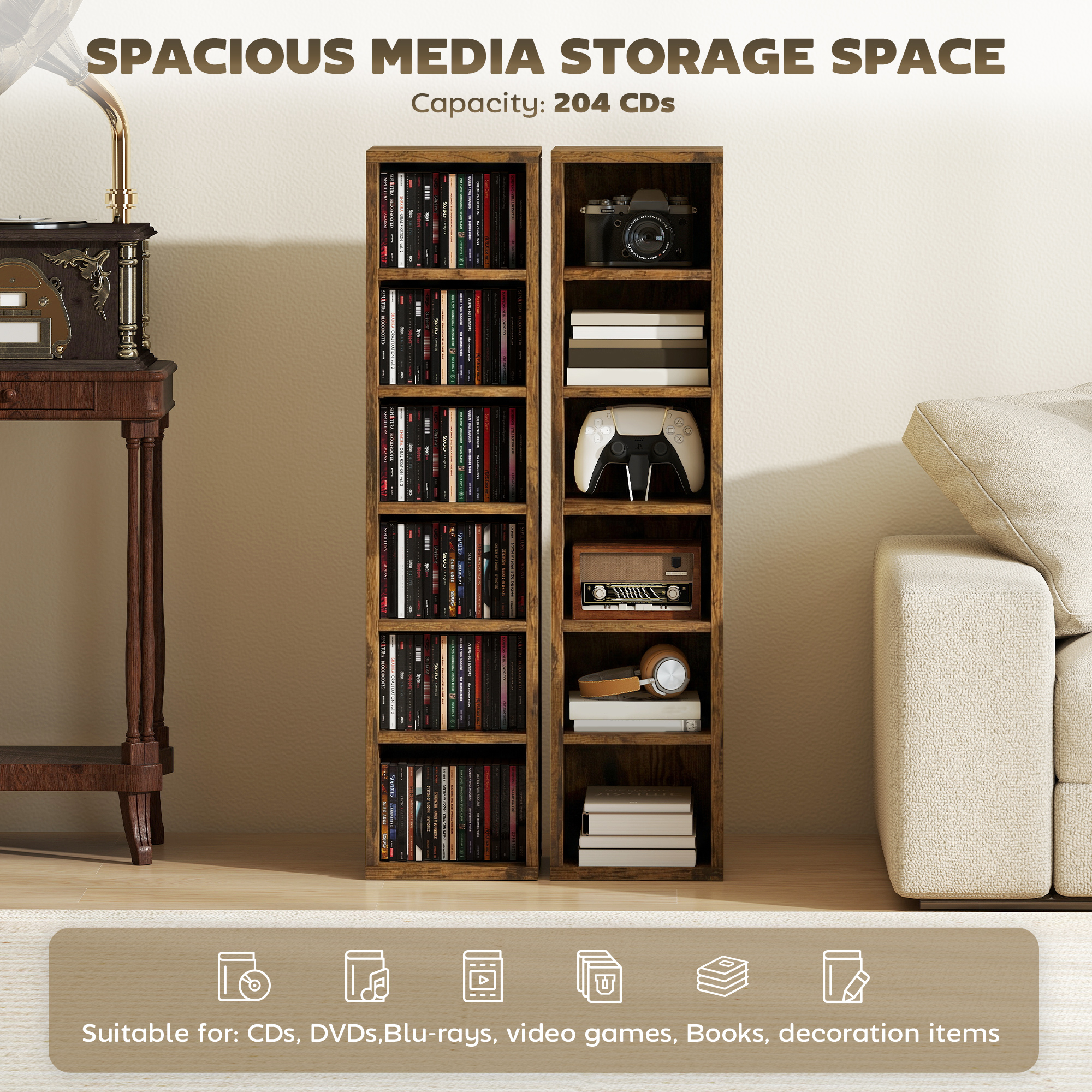 HOMCOM CD Media Display Shelf Unit Tower Rack with Adjustable Shelves ...