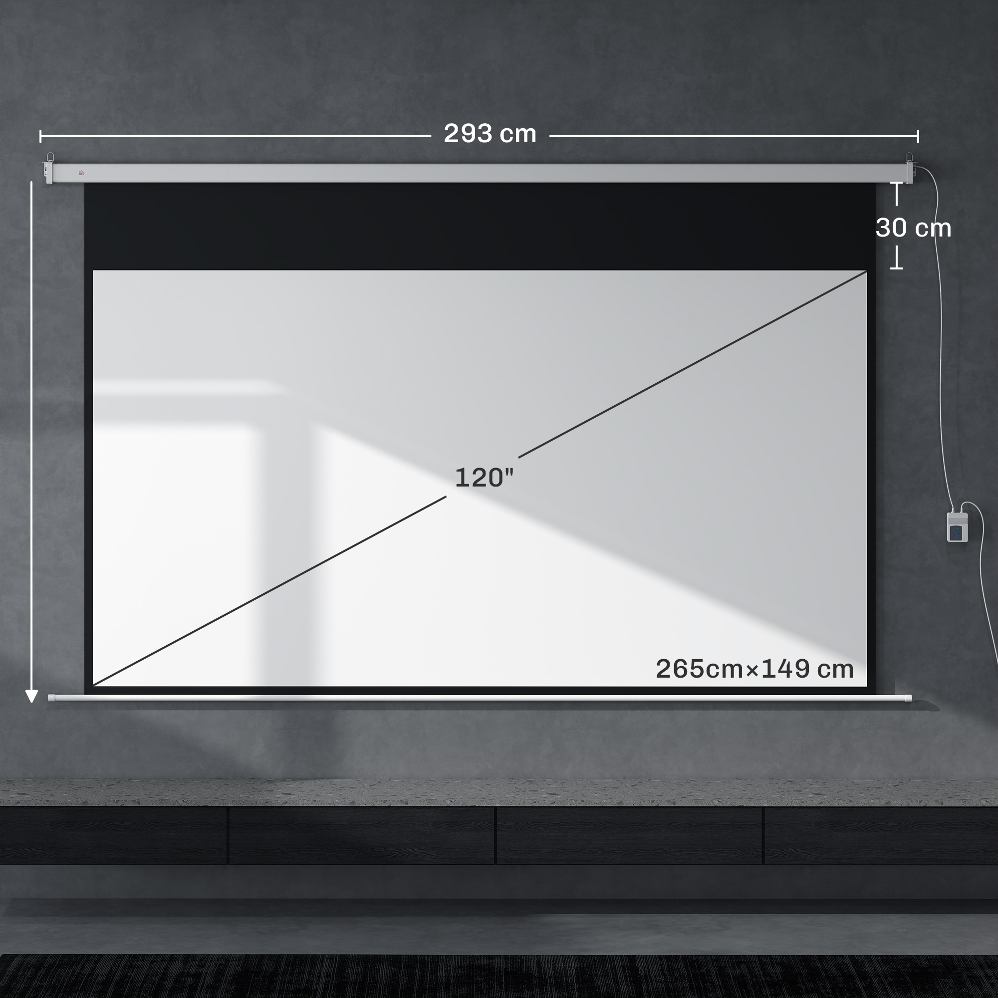 HOMCOM Pantalla de proyector 293 x 193 cm 305 cm 16:9 HD 4K Pantalla de ...