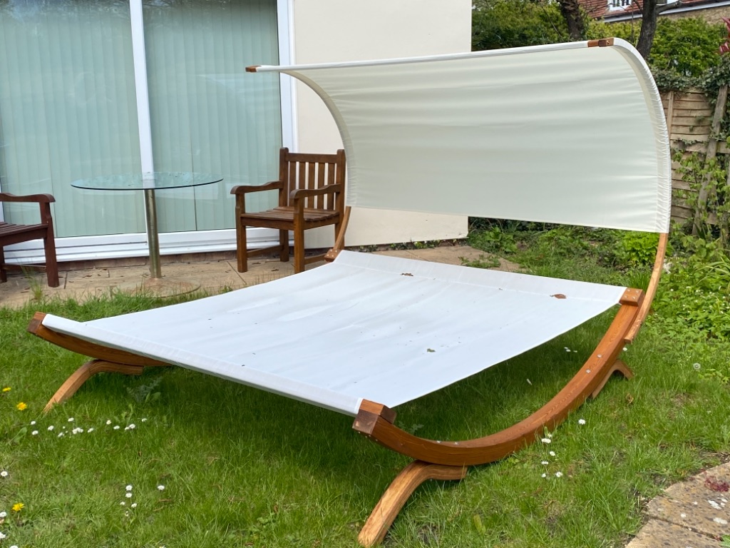 Outsunny Wooden Hammock Lounger Chaise Double Sun Bed Canopy Shelter ...