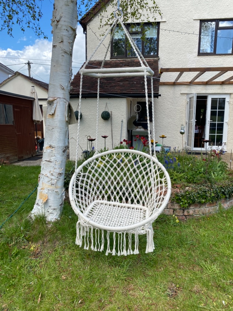 Outsuny Hamac Scaun Suspendat tip Leagan in Lemn si Funie din Bumbac ...