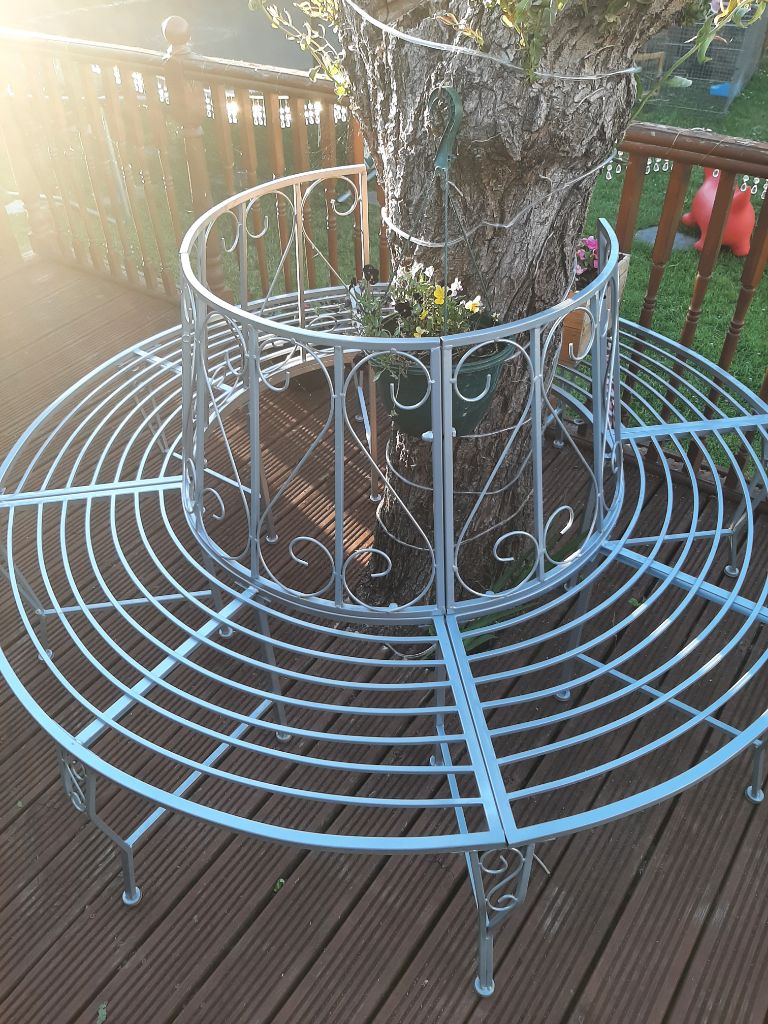 Outsunny Garden Metal Round Tree Seat Bench-Silver | Aosom UK