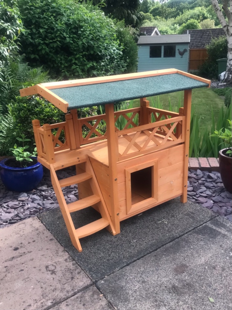 PawHut kattenhuis 2 verdiepingen kattenhut kattenvilla asfaltdak balkon ...