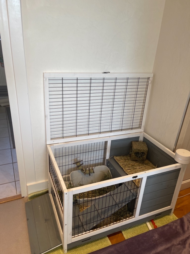 PawHut Rabbits Indoor Fir Wood Lift-Top Hutch Grey | Aosom UK