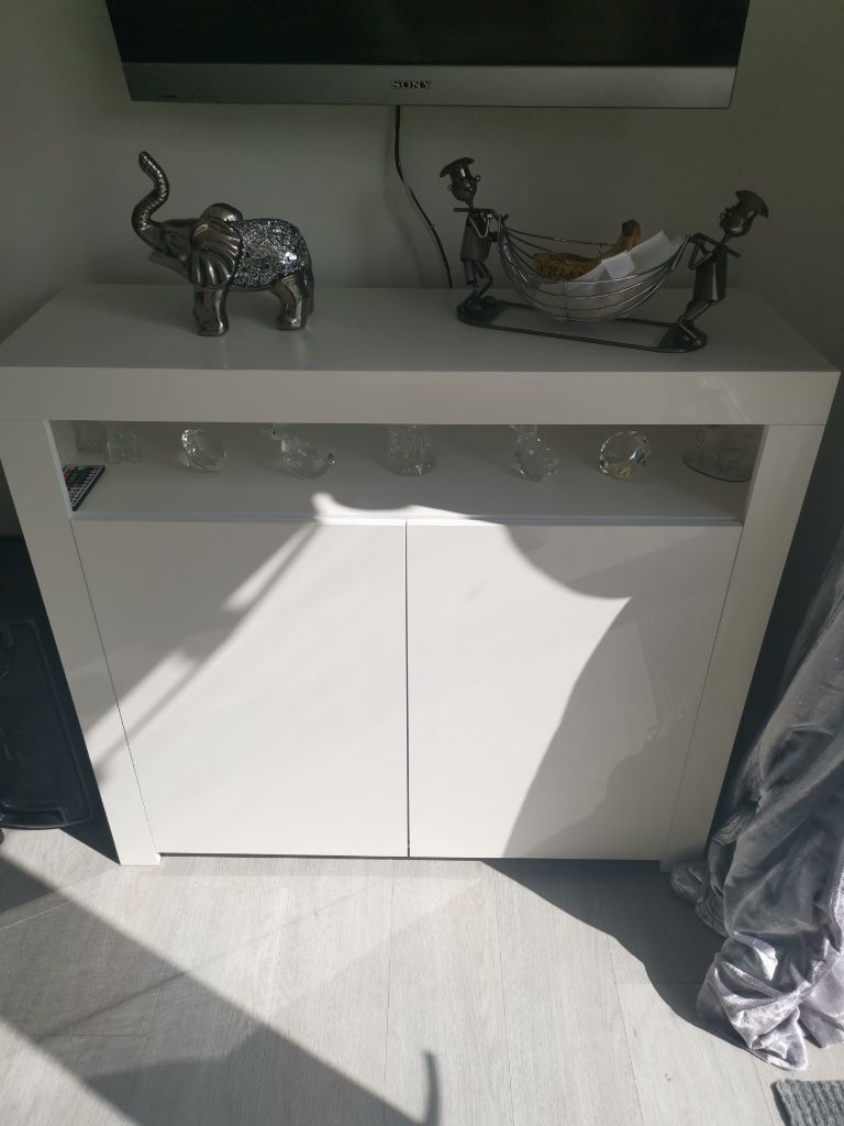 HOMCOM High Gloss LED Cabinet Cupboard Sideboard Buffet Console with ...