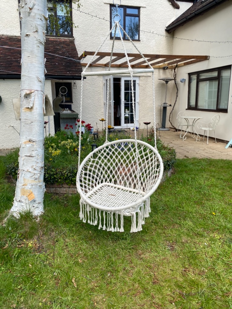 Outsuny Hamac Scaun Suspendat tip Leagan in Lemn si Funie din Bumbac ...