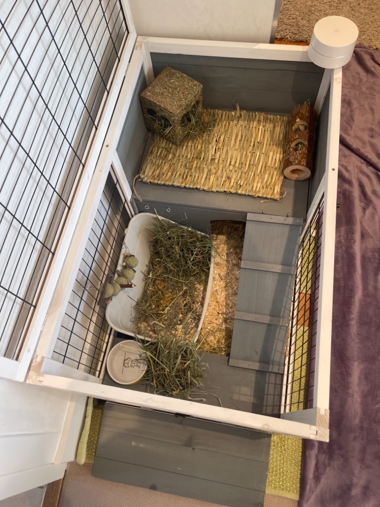 PawHut Rabbits Indoor Fir Wood Lift-Top Hutch Grey | Aosom UK