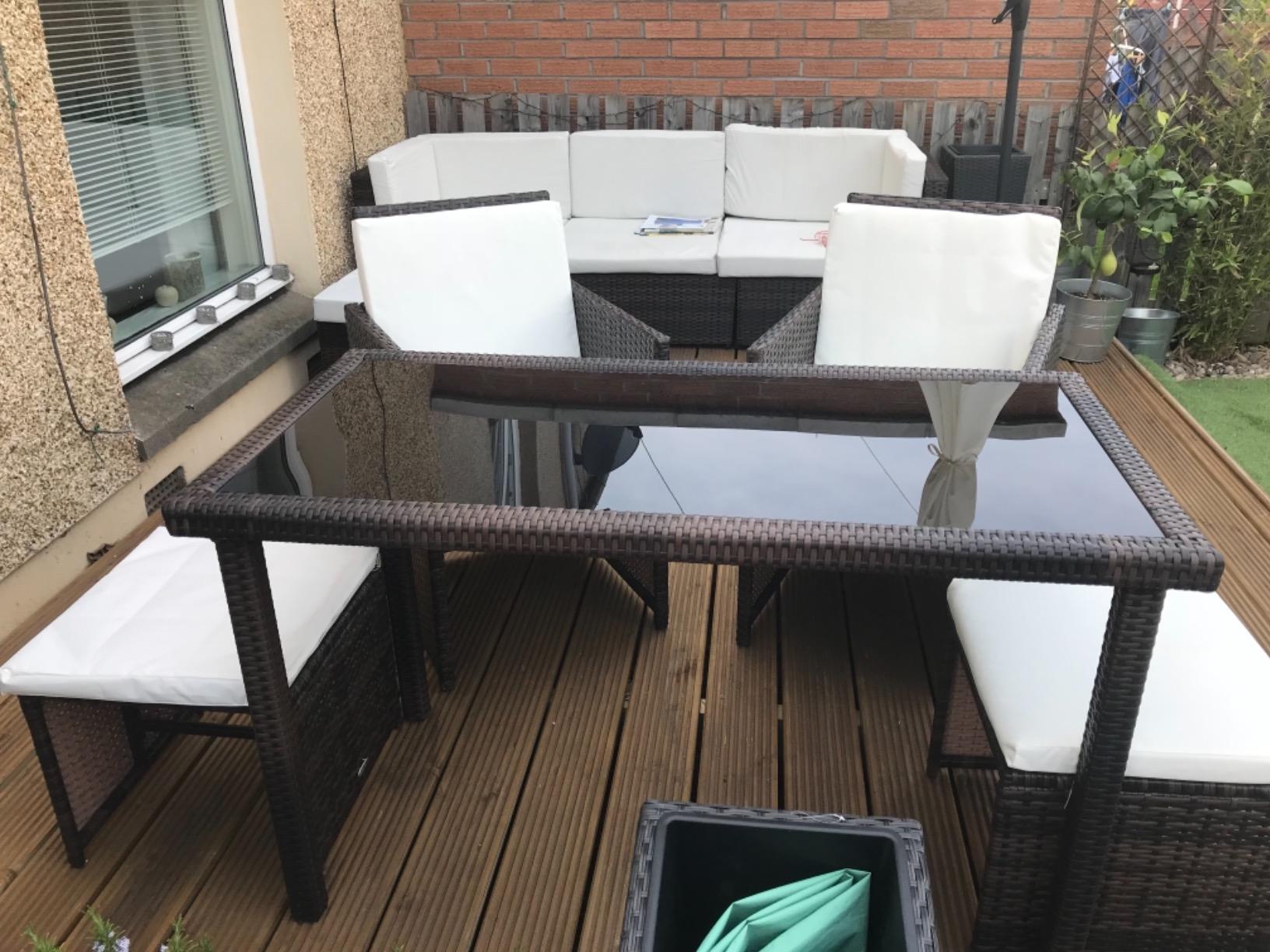 Outsunny 4-Seater Rattan Dining Set Garden Furniture Wicker Weave Sofa ...