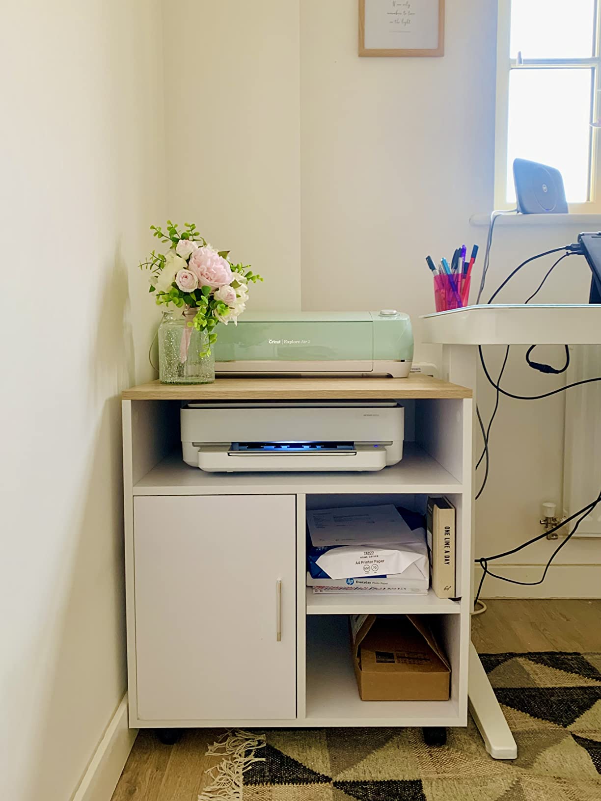 HOMCOM Multi-Storage Printer Stand Unit Office Desk Side Mobile Storage ...