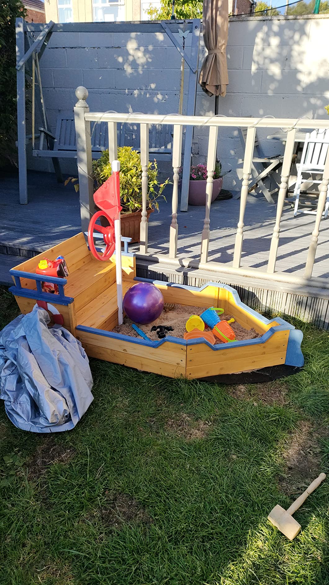 Outsunny Kids Wooden Sandpit Pirate Ship Sandboat Children Sandbox ...