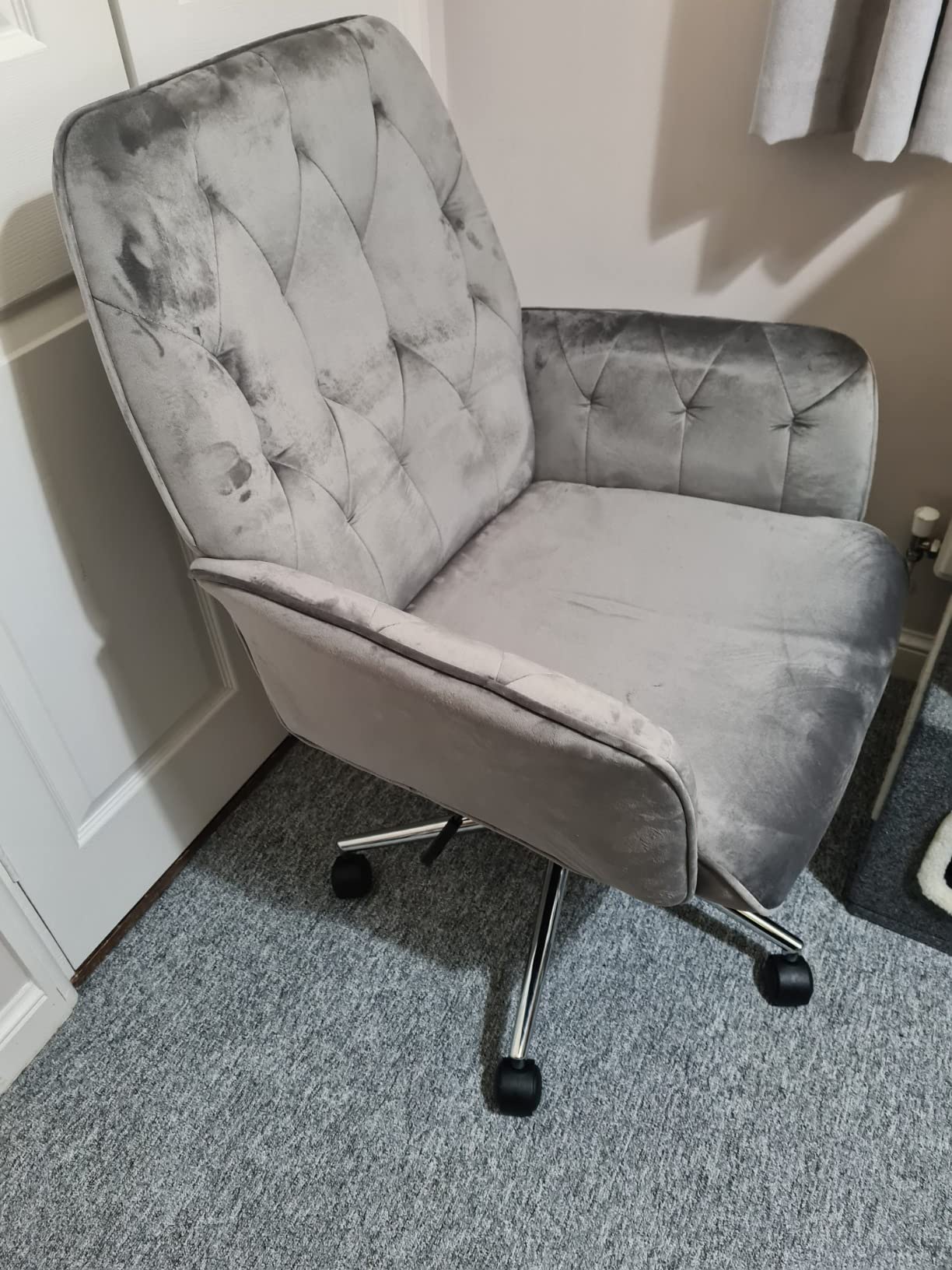 Vinsetto Velvet-Feel Fabric Office Swivel Chair Mid Back Computer Desk ...