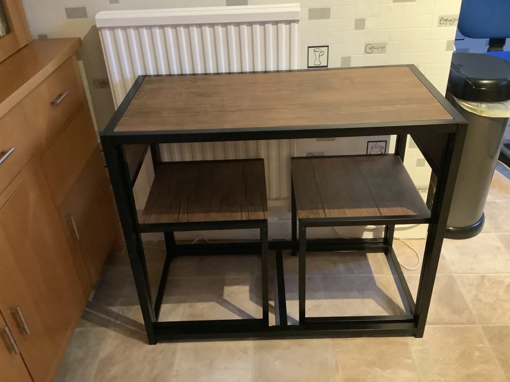 HOMCOM 3 Pcs Table Stool Set Industrial Design w/Steel Frame MDF Panels ...