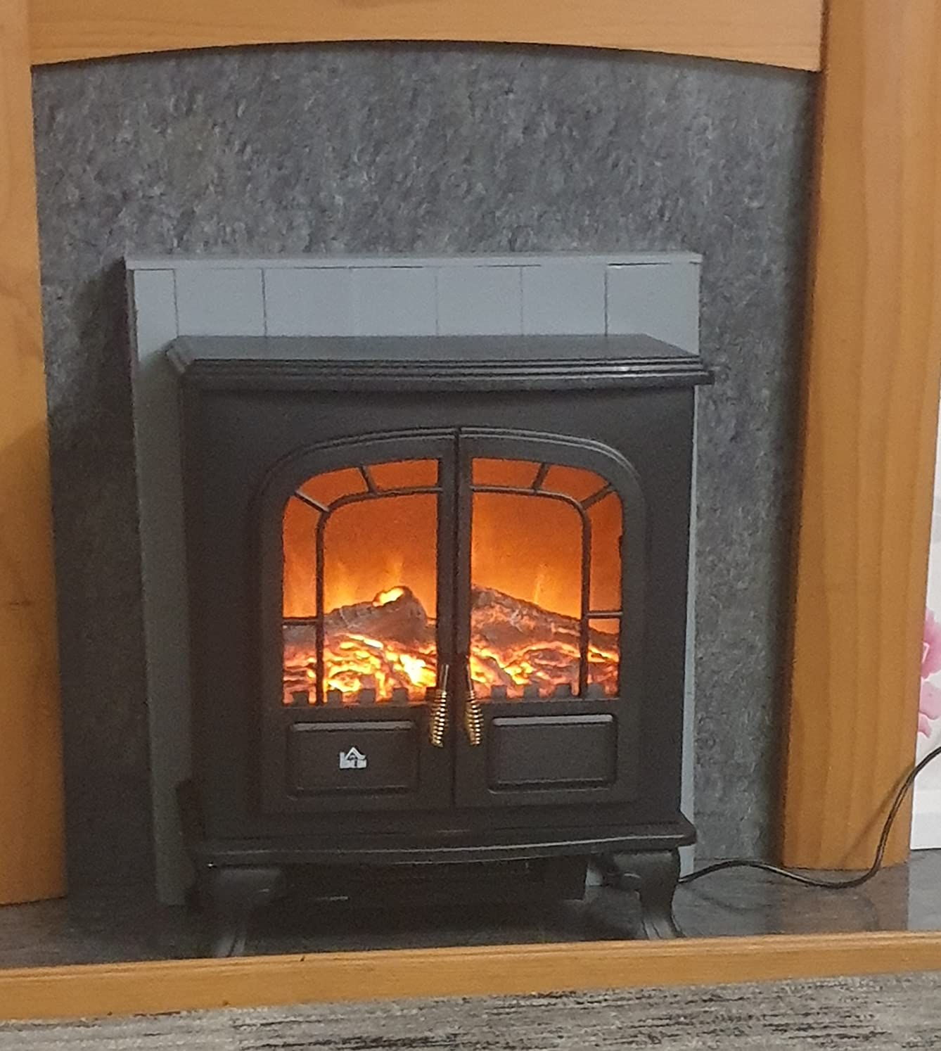 HOMCOM Electric Fireplace Stove Heater with LED Fire Flame Effect ...