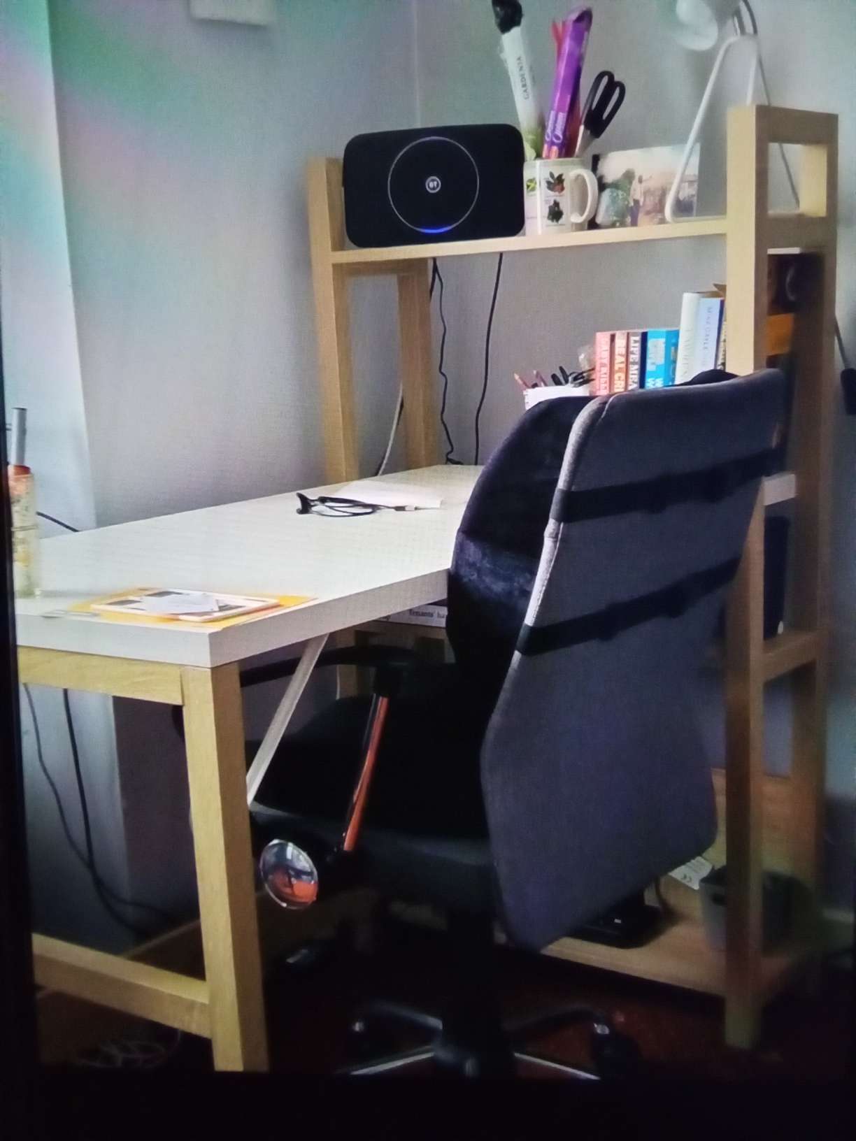 HOMCOM Rectangle Desk with 3-Tier Book Shelf Wide Display Table for ...