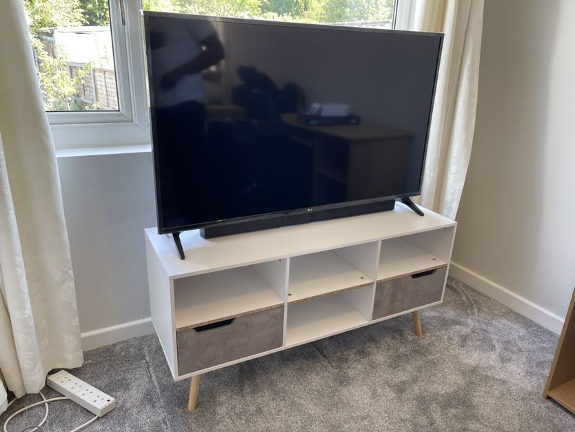 HOMCOM Modern TV Cabinet, TV Stand with 2 Drawers, 4 Open Compartments ...