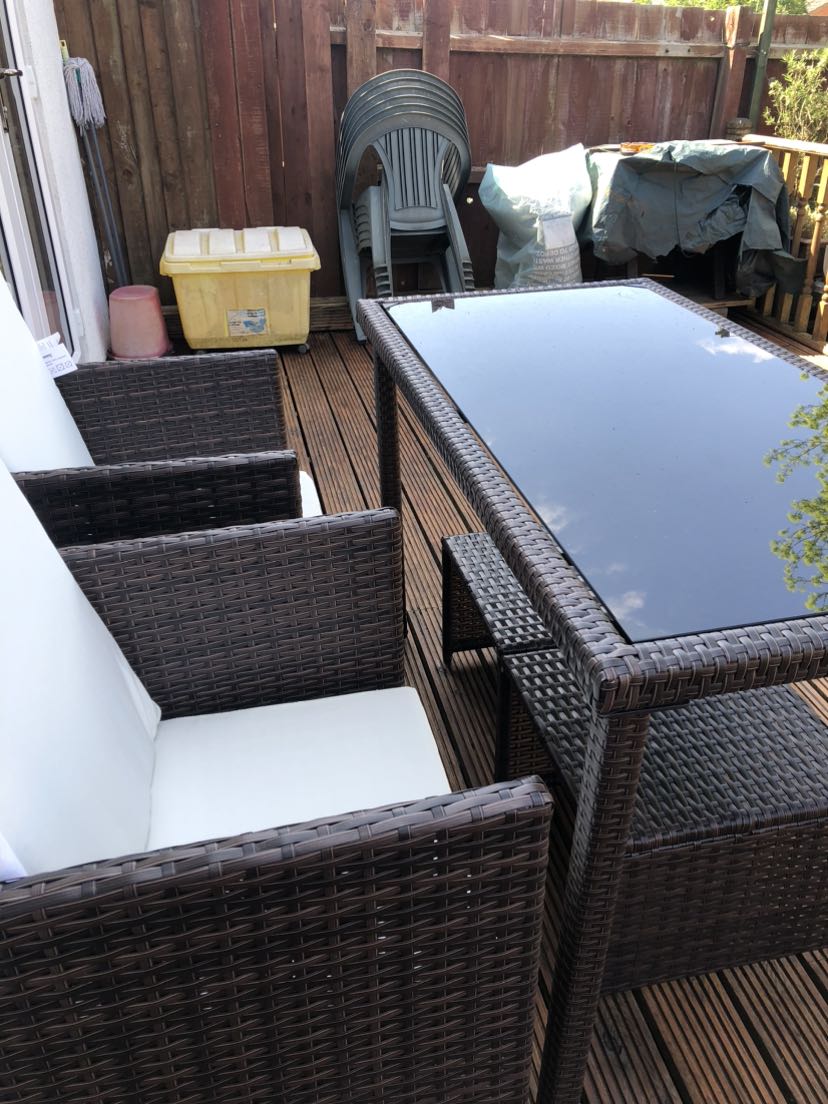 Outsunny 4-Seater Rattan Dining Set Garden Furniture Wicker Weave Sofa ...