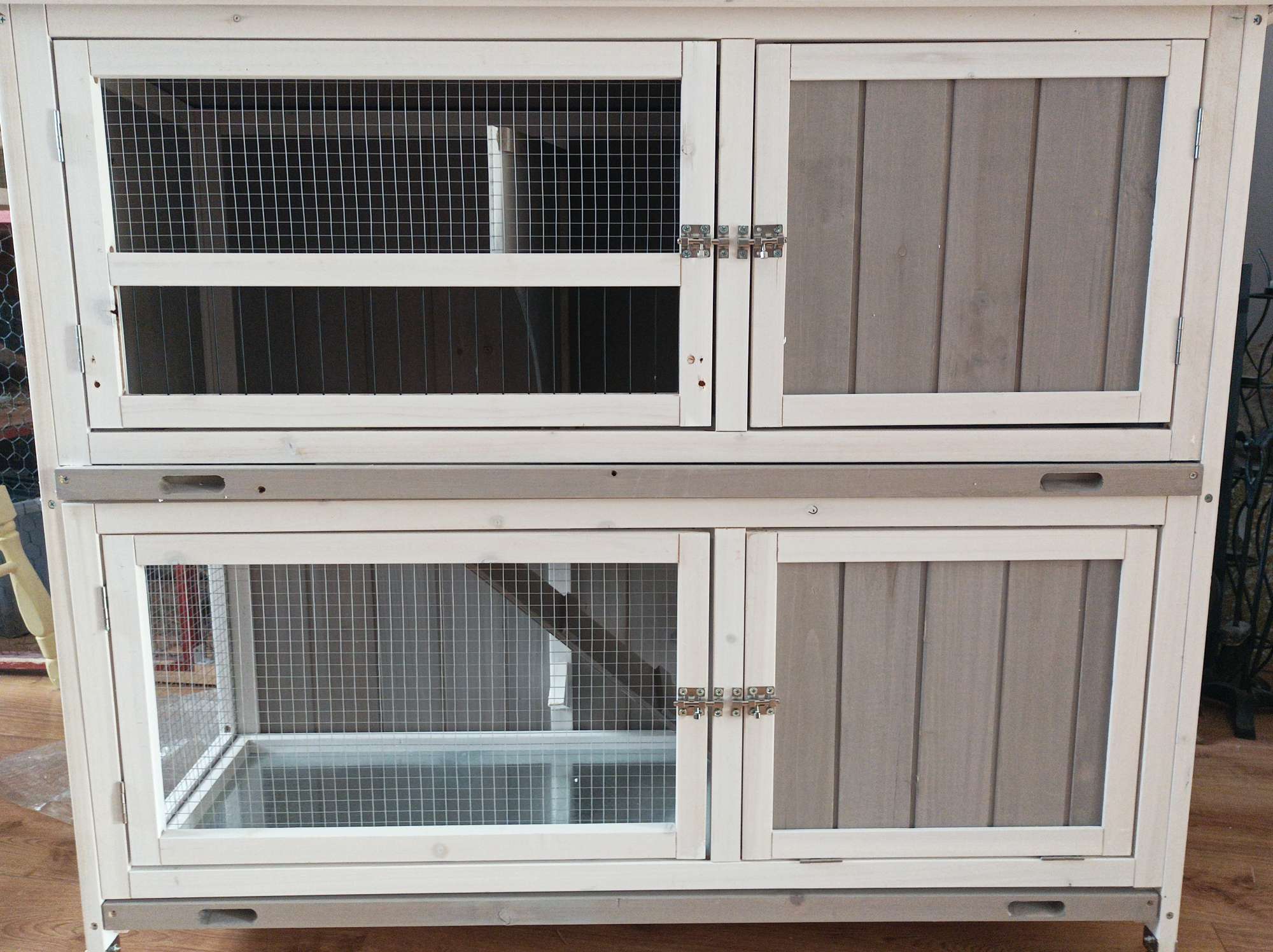 PawHut Wooden Rabbit Hutch Two-Tier Guinea Pig Cage Elevated Multi-Door ...