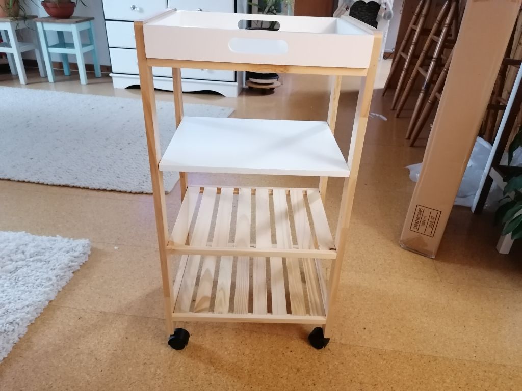 HOMCOM 4-Tier Moving Trolley Cart MDF Wood Blend w/ Tray Shelves 4 ...