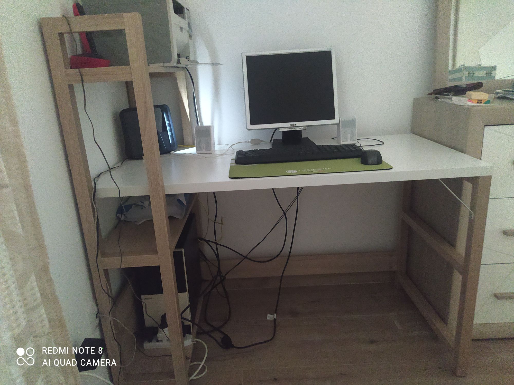 HOMCOM Rectangle Desk with 3-Tier Book Shelf Wide Display Table for ...