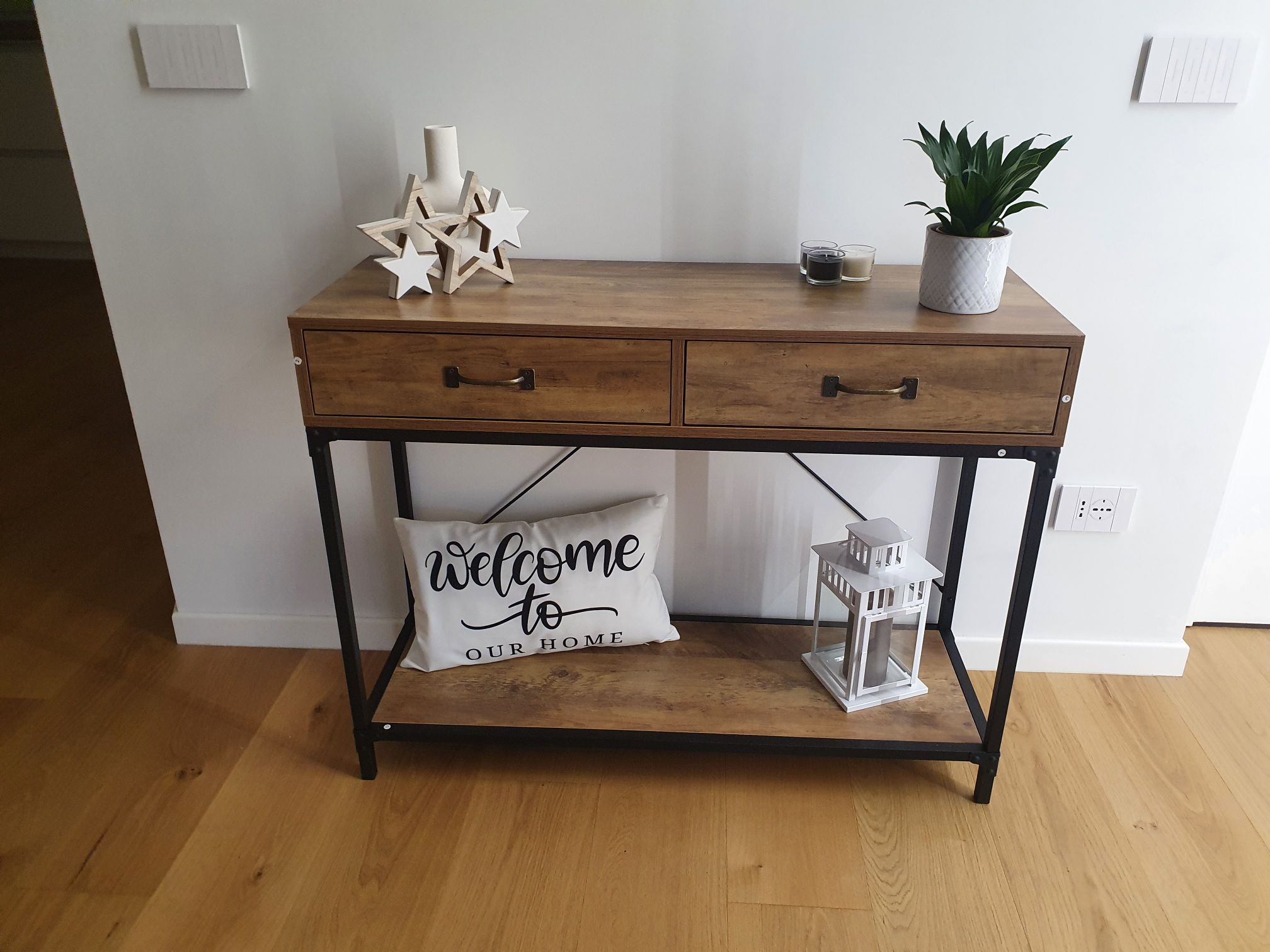 HOMCOM Masa Consola pentru Intrare Vintage din Metal si Lemn, Masuta ...