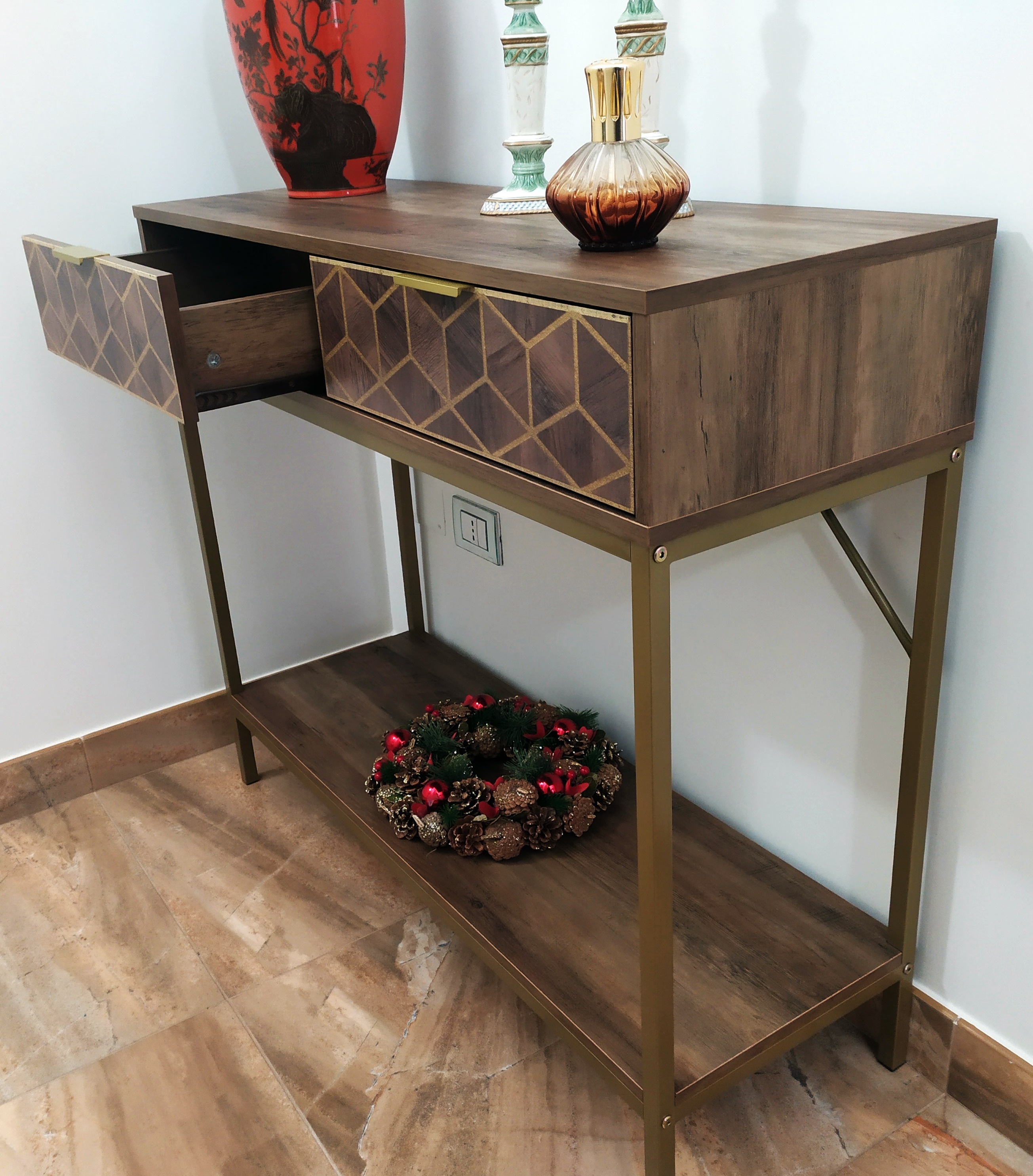 HOMCOM Mobile Consolle da Ingresso con 2 Cassetti e Ripiano in Legno ...