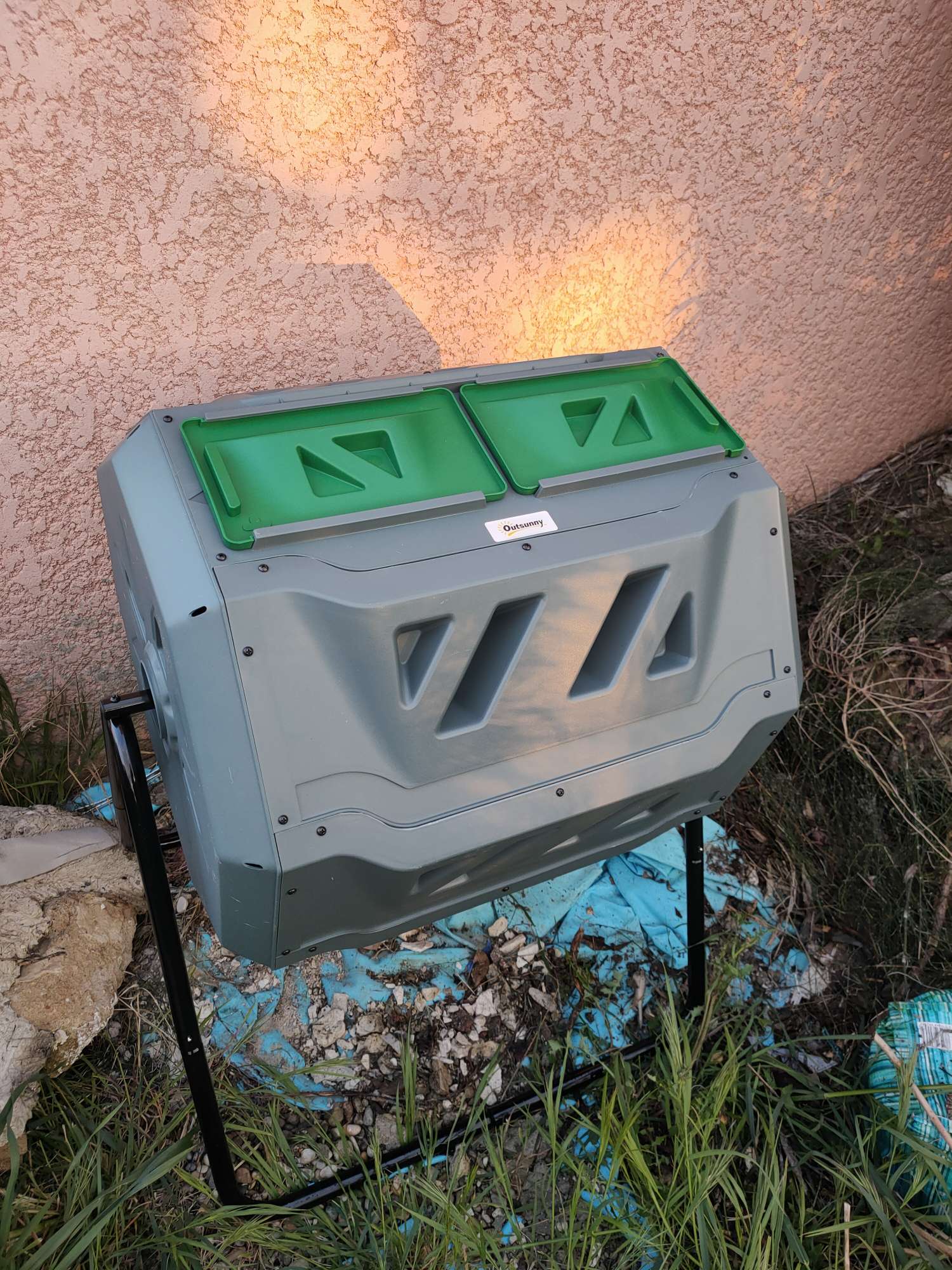 Outsunny Tumbling Compost Bin Outdoor Dual Chamber 360° Rotating ...