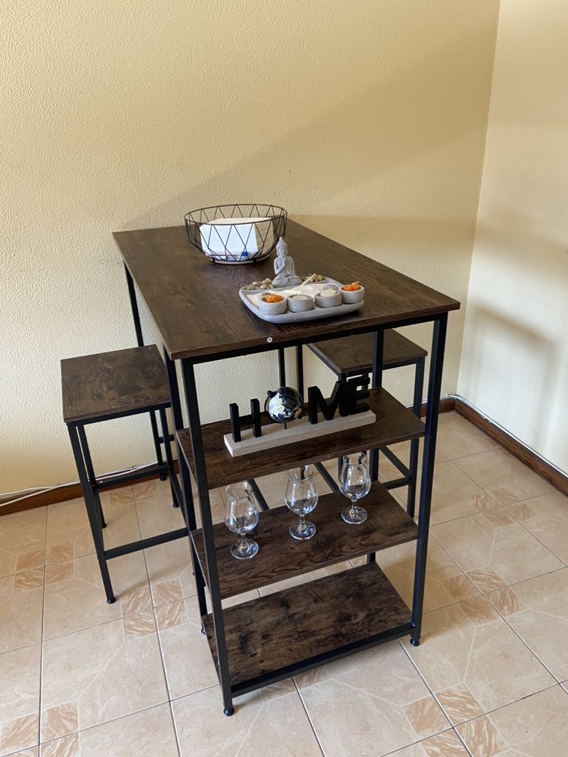 HOMCOM 3 Pieces Industrial Bar Height Dining Table Set with Storage ...