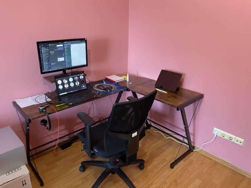 HOMCOM L Shaped Computer PC Desk Round Corner Gaming Table Workstation ...