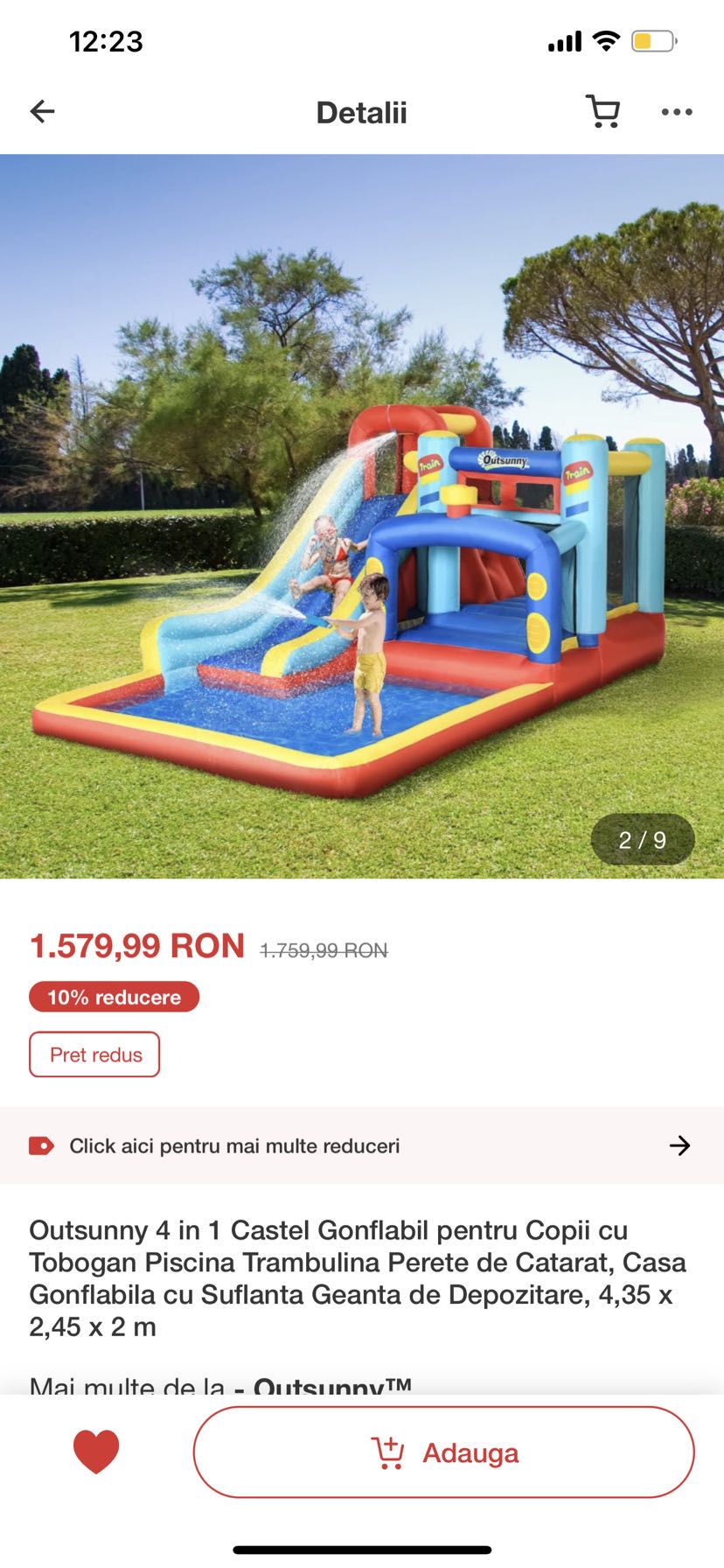 Castel gonflabil pentru copii cu tobogan, piscina, trambulina Outsunny ...