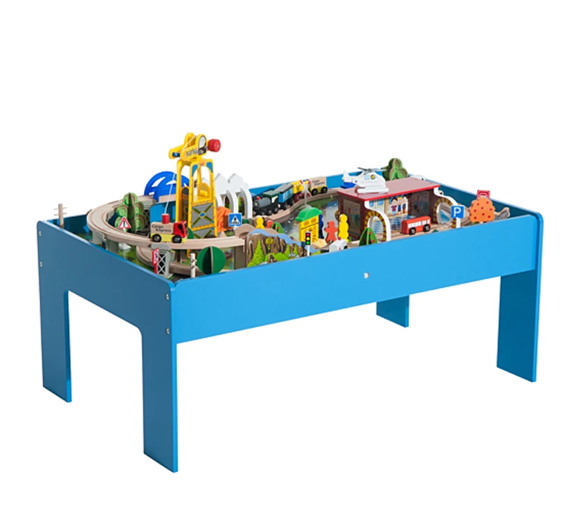 HOMCOM 83 pc Kids Wooden Playset Table-Blue | aosom.ie