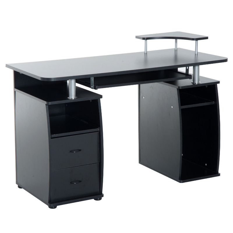 HOMCOM Black Computer Table 2 Drawers Wooden Office PC Table Desk ...