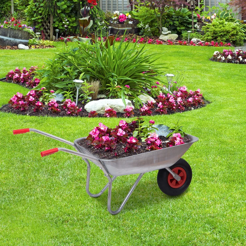 Outsunny Steel Wheelbarrow Garden Cart