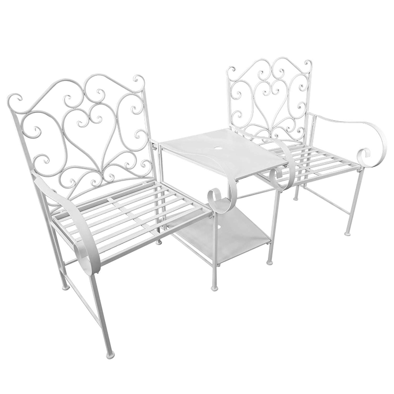 Outsunny Outdoor Garden Metal Companion Seat Loveseat with Middle Small ...