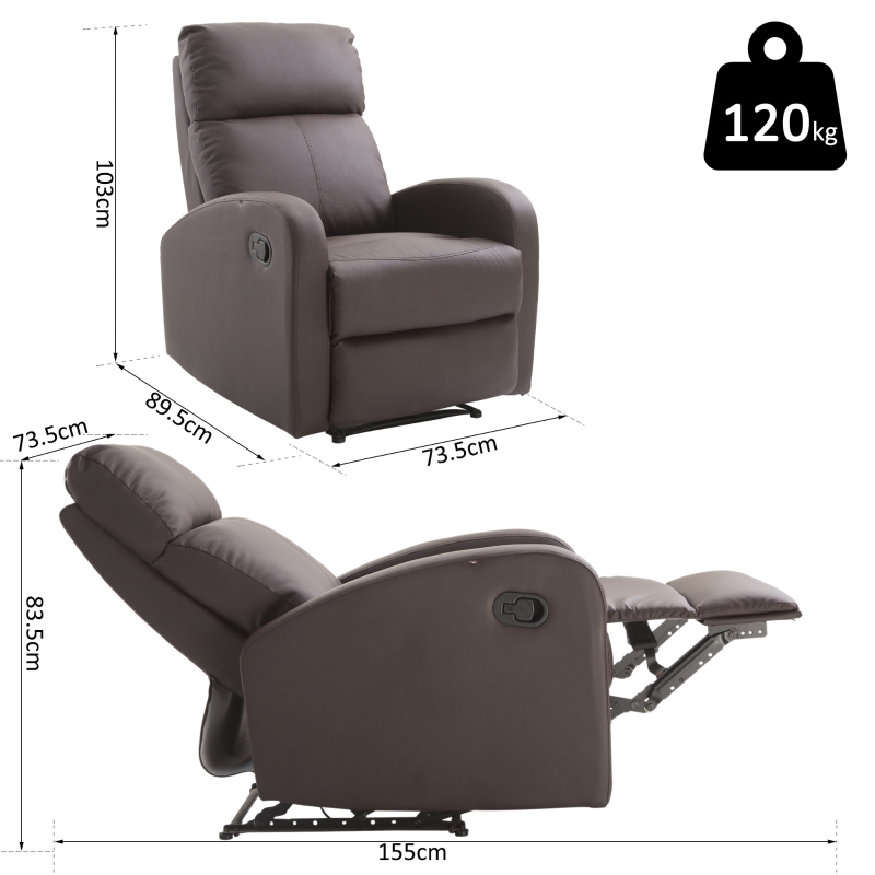 HOMCOM Armchair Recliner, PU Leather-Brown | Aosom.ie