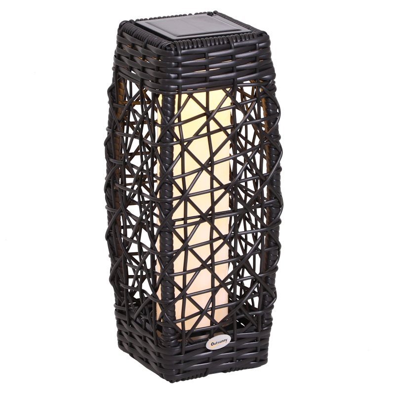 Outsunny 48cm Outdoor Floor Rattan Solar Lamp LED Powered Garden Deck ...