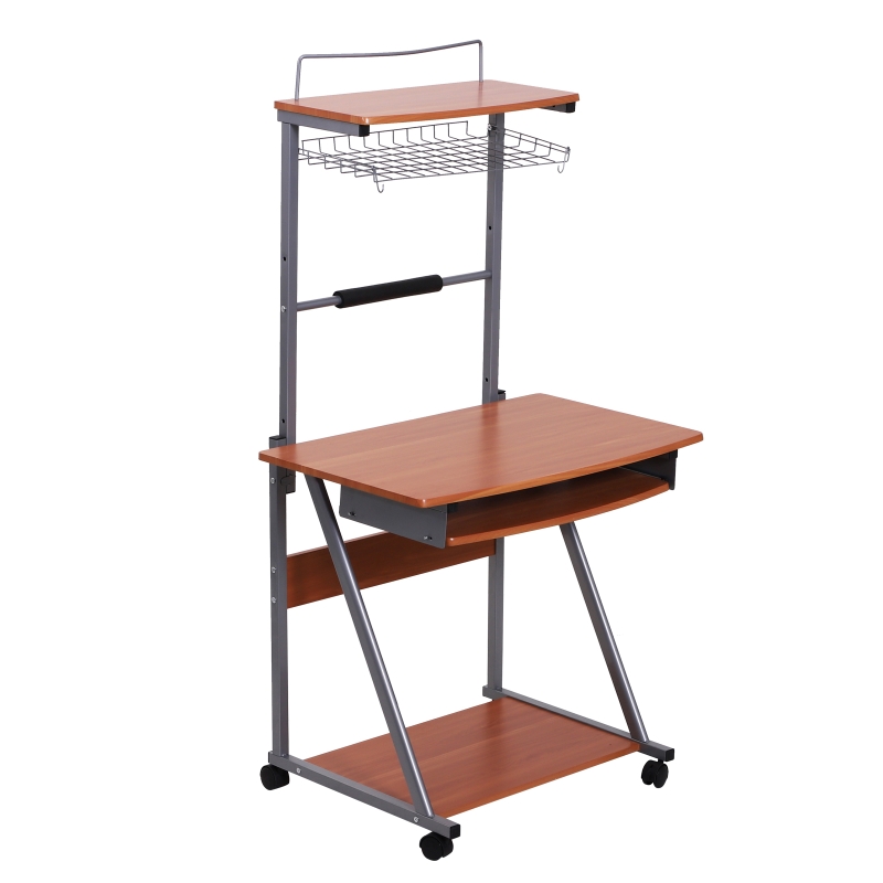 HOMCOM Small Mobile Computer Desk Keyboard Shelf Stand Wood Writing ...