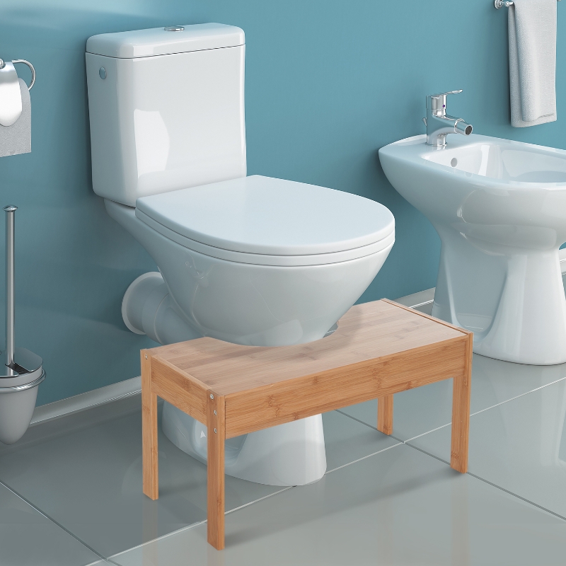 HOMCOM Toilet Footstep Stand-Bamboo | aosom.ie