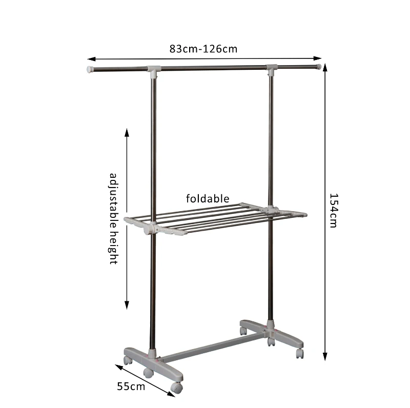 Perchero Colgador Ropa Acero Inox 6 ruedas Altura Regulable