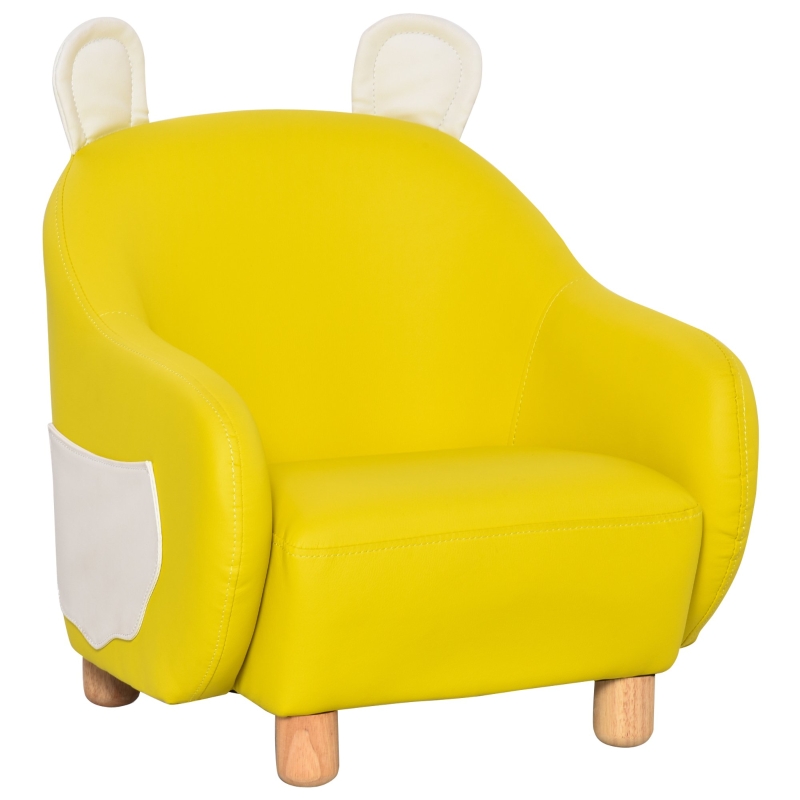HOMCOM Cute Animal Kids Sofa Chair with Storage bags PU Leather Upholstered Single Sofa Couch for Kids Toddlers for Children s Room Bedroom Living room Yellow Comfy Armchair Room Aosom Ireland