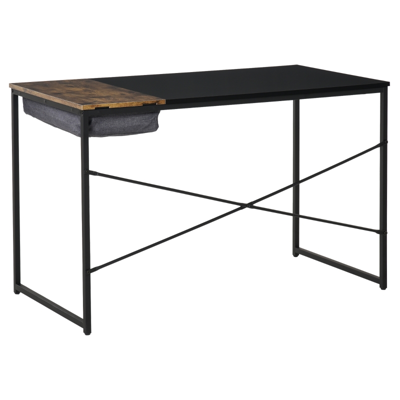HOMCOM Bureau design industriel rangement intégré châssis métal noir ...