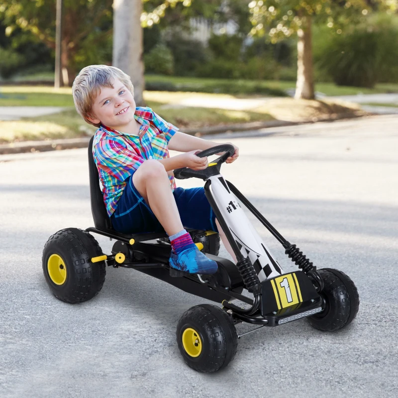 HOMCOM Kids Adjustable Seat PP Pedal Go-Kart Yellow/Black | Aosom UK