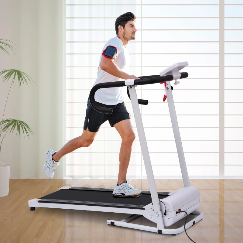 HOMCOM Steel Folding Motorized Home Treadmill w/ LCD Monitor White ...