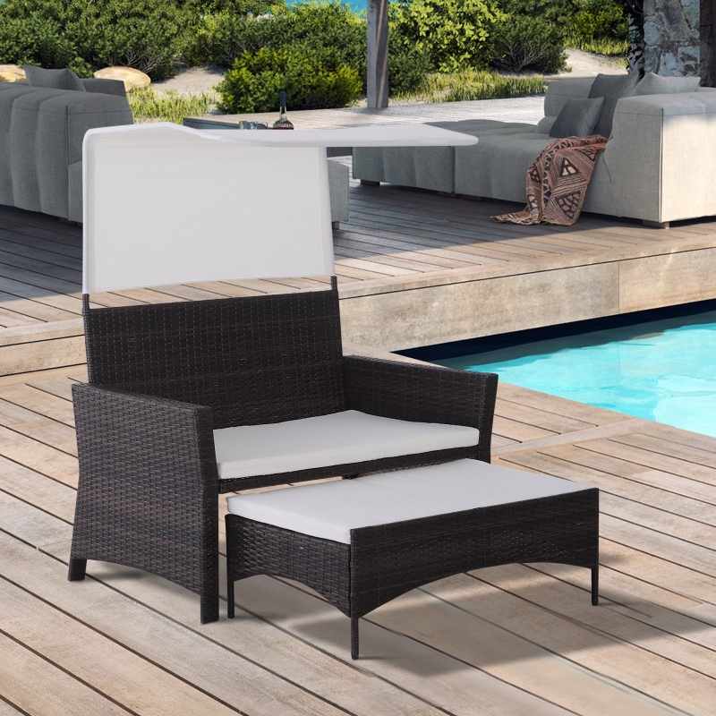 Outsunny 2-Seater Rattan Sofa W/Footrest Set-Brown| Aosom UK