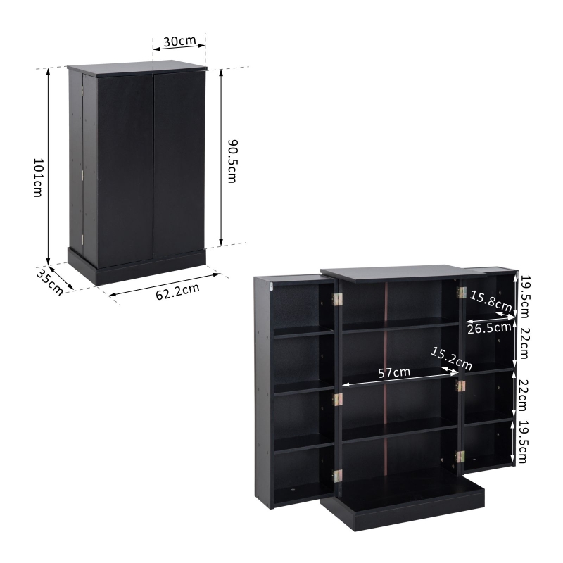 HOMCOM Bookcase, 4-Tier, 2 Doors, Adjustable-Black | Aosom UK