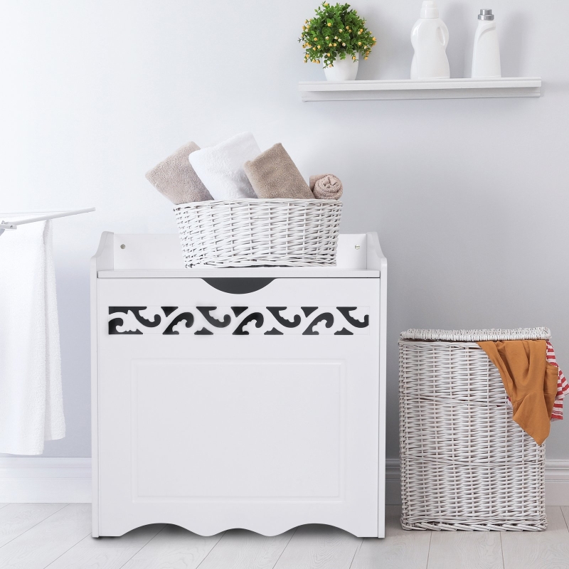 HOMCOM Laundry Basket Bin Storage Cabinet W/ Lid, 55L x 34W x 58Hcm ...