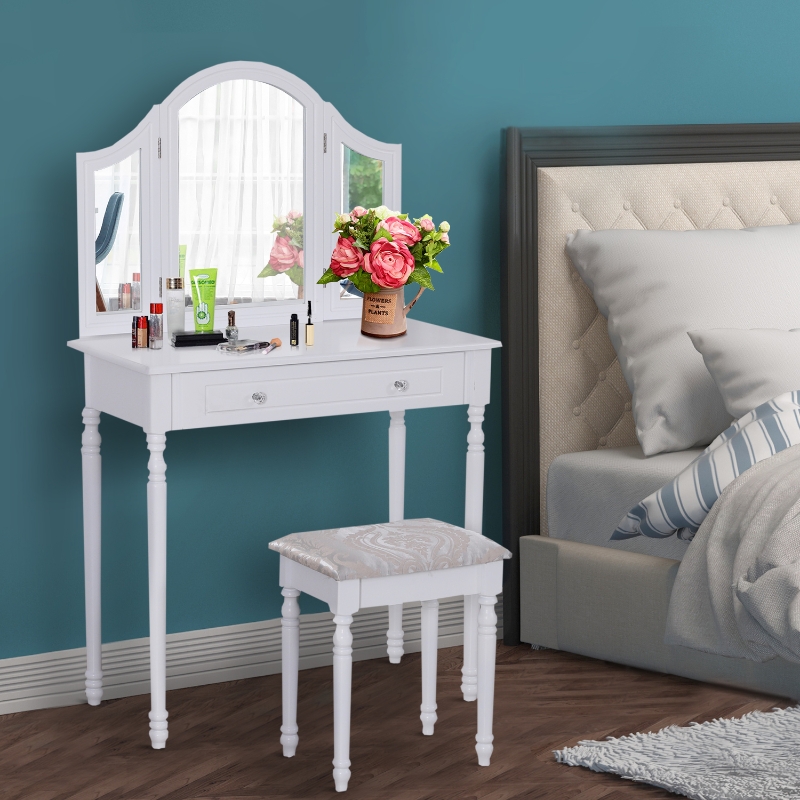 HOMCOM Dressing Table Set Wooden Vanity Furniture Make Up Desk ...