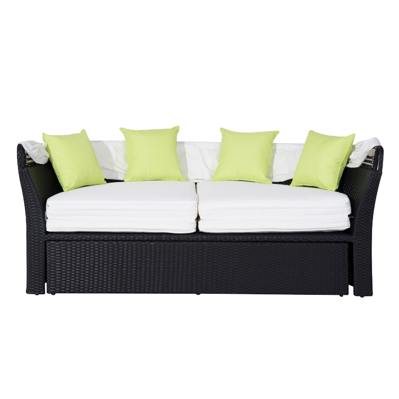 Outsunny Rattan Oval Daybed W/Canopy-Black | aosom.co.uk