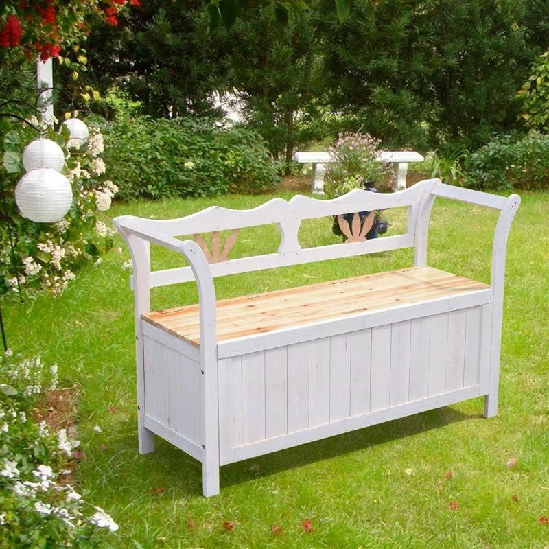 HOMCOM Garden Patio Wooden Bench Chair Storage Cabinet Box White ...